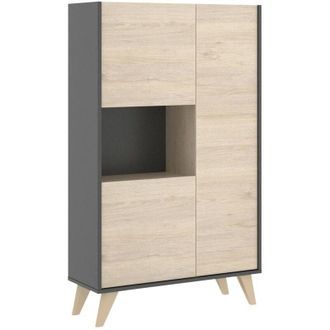 Dmora Sideboard Damraba, Hohes Buffet für Wohnzimmer, Modernes Sideboard für Wohnzimmer mit 3 Türen, 81x43h135 cm, Eiche und Anthrazit - Dmora