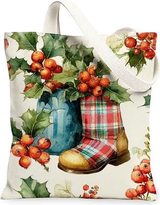 Generic Sacs fourre-tout en toile de houx, sacs de courses r&eacute;utilisables, l&eacute;gers et lavables avec bandouli&egrave;re, Multicolore, 13x15 Inch