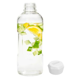 Trendglas Jena Glasflasche/Trinkflasche to go aus Borosilikatglas mit Skala - wei&szlig;er Verschluss, 1000 ml