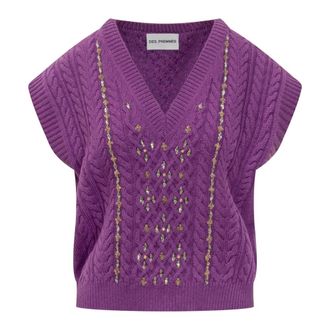 Des_Phemmes Lila Zopfmuster Juwelweste - - Knitwear - Damen - Rosa - M