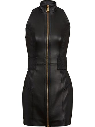 Balmain robe courte en cuir &agrave; fermeture zipp&eacute;e - Noir