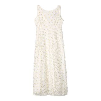 Luisa Cerano Femme, Robes, Blanc, Taille: 38 FR Robe Maxi en Tulle avec Appliqu&eacute;s de Marguerites 3D