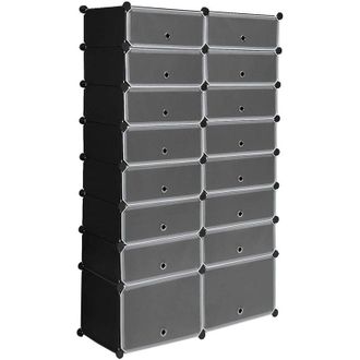 Woltu Woltu - Meuble &agrave; Chaussures en Plastique avec Porte, Pliable et Modulable, 94x37x160cm, 16 Cubes, Noir