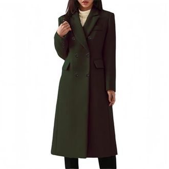 Generic Manteaux en laine pour femme long &agrave; double boutonnage, trench-coat &agrave; double boutonnage pour lautomne et lhiver avec poches, vert militaire, 4XL