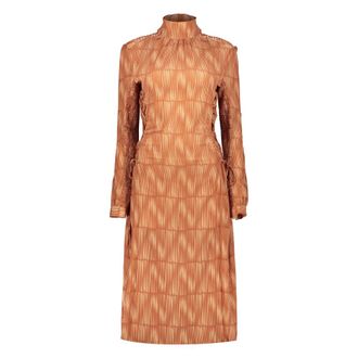 Low Classic Elegantes Bedrucktes Kleid mit Stehkragen - - Dresses - Damen - Braun - L