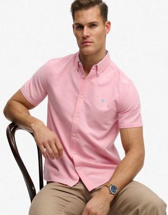 Superdry Preppy - Kurz&auml;rmliges Oxford-Hemd aus Chambray in Cali Coral-Rosa
