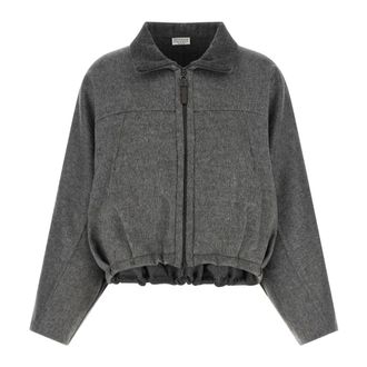 Brunello Cucinelli M&eacute;lange Virgin Wool Jacket With Foldable Turtleneck - - Jackets - Damen - Grau - M