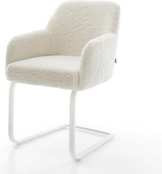 DELIFE Freischwinger Greg-Flex Teddystoff Beige Freischwinger flach Wei&szlig; Taschenfederkern, Esszimmerst&uuml;hle