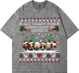 Generic All I Want for Christmas is KATSEYE T-shirt vintage délavé - T-shirt unisexe à manches courtes en coton - Eyekons, gris, XXL