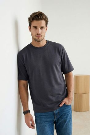 Trendyol MAN Herren Blau Einfarbig Kurz Relaxed Fit T-Shirts
