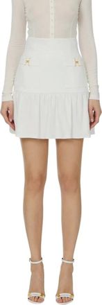 Elisabetta Franchi Femme, Jupes, Blanc, Taille: 38 FR Jupe en m&eacute;lange de lin avec d&eacute;tails de bijoux