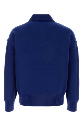 Ami Mens Electric Blue Wool Polo Shirt Bleu Roi-Noir Exterior: Virgin Maglieria Roi/noir Sweater