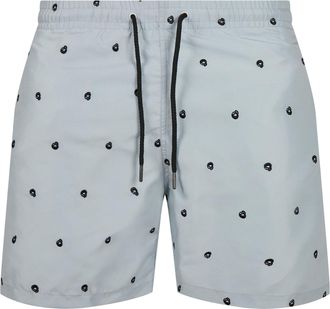 Urban Classics Herren Badehose Embroidery Swim Shorts, Badeshorts mit Miniatur-Stickereien, schnelltrocknend, Skull/lightasphalt/Black, 4XL