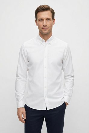 HUGO BOSS Businesshemd BOSS ROAN, Herren, Gr. XXL (45/46), N-Gr, wei&szlig; (wei&szlig;100), Web, Obermaterial: 100% Baumwolle, unifarben, slim fit h&uuml;ftbedeckend, 1-Knopf-M