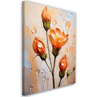 Feeby Wandbilder - Bilder Schlafzimmer - Tulpenblütentropfen Orange - 40x60 1tlg - Wohnzimmer Bild Groß - Wohnungs - Foto Geschenk - Leinwand Wall Art - Wan