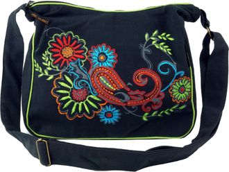 Guru Shop Schultertasche, Hippie Tasche, Goa Tasche - Schwarz/bunt, Unisex - Erwachsene, Baumwolle, 23x28x12 cm