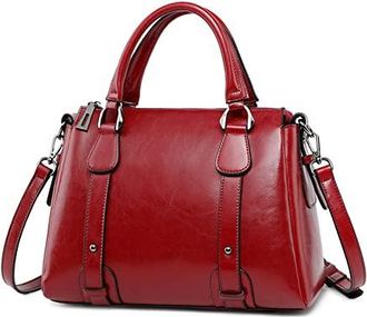 Generic Sac &agrave; main en cuir v&eacute;ritable pour femme avec poign&eacute;e sur le dessus, sac &agrave; bandouli&egrave;re tendance avec fermeture &eacute;clair, Rouge, Large