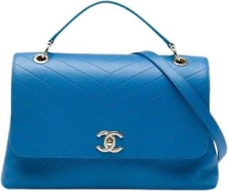 Chanel Sac &agrave; rabat pr&eacute;-poss&eacute;d&eacute; avec poign&eacute;e sup&eacute;rieure - Femme - Pre-owned - Bleu - Taille: ONE Size