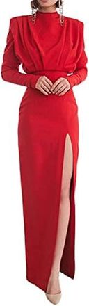 ORANDESIGNE Robe Longue Femme Été sans Manches Col en V Robe Cocktail Mariage Soiree Cérémonie Dos Nu Clubbing Sexy Satin Soiree Moulante Robe Rouge 02 M