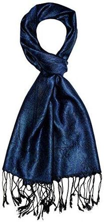 Lorenzo Cana Pashmina pour l´homme - écharpe de 100% soie avec les mesures de 35 x 160 cm - fait à la main - souple élégant en bleu foncé aigue-marine ultramarin n