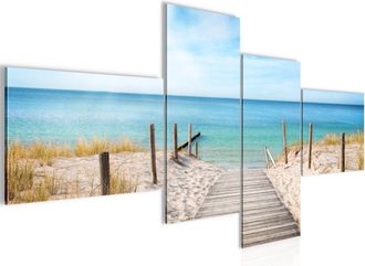 Runa Art Wandbilder Set XXL Strand Meer Schlafzimmer Wohnzimmer Beige Blau 4 Teilig - Made in Germany - 609745a