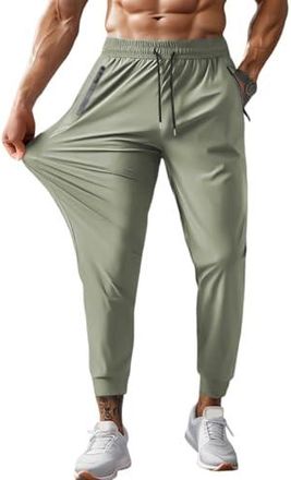 ORANDESIGNE Pantalon Jogging Homme Léger Stretch Survetement Bas de Jogging Extensible Pantalons de Sport à Poches Zippées A Vert Clair XL