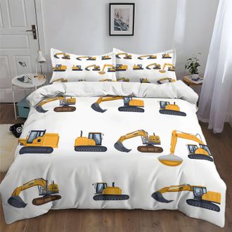 Generic Wei&szlig; Bettw&auml;sche-Sets 135 x 200 cm f&uuml;r Kinder Jungen M&auml;dchen Jugendliche, Industriestil Bagger Bettbezug - Weiche und Angenehme Mikrofaser-Bettbez&uuml;ge m