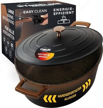 STONELINE Cocotte Induction avec Couvercle 32 cm, 6,6 L, Casserole Antiadhésive Revêtement avec de vraies Particules de Pierre, Braisière Marmite pour Tous Feux