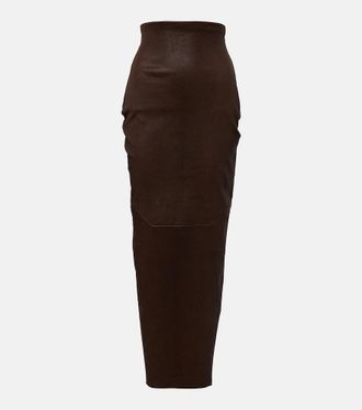 Rick Owens Jupe midi Dirt Pillar en cuir et coton m&eacute;lang&eacute;