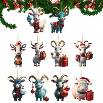 Generic Weihnachts-Ziegen-Dekoration - Weihnachtsbaum-Schilder, Weihnachtsdekorationen, Tiere | Flacher Baumanhänger Aus Acryl Mit Ziegenmotiv, Sicherer, Haus