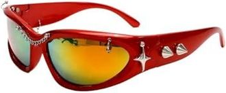 Generic Punk Rivet Outdoor Protection UV Lunettes de Soleil Noeud Polyvalent pour Homme et Femme, Rouge, Taille unique