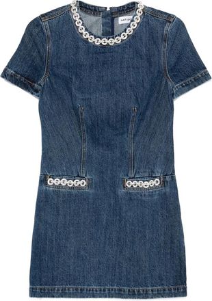 Self Portrait Embellished-pocket Denim Mini Dress