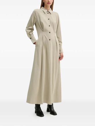 Drykorn robe mi-longue boutonn&eacute;e &agrave; design pliss&eacute; - Tons neutres