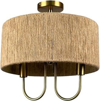 Relaxdays Deckenlampe, Papierseil, Metall, 2-flammig, HxD: 35x35 cm, E14, Boho Lampe, Schlaf- & Wohnzimmer, Natur/Bronze