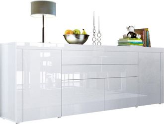 Vladon Sideboard La Paz V2, Made in Germany, Kommode mit 2 Türen, 2 Schubkästen und 2 Klappen, Weiß Hochglanz/Weiß Hochglanz/Weiß Hochglanz (200 x 72 x 35 cm