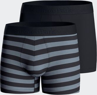 Eden Park Lot De Deux Boxers Unis Et Cerclés En Jersey De Coton Stretch Marine Et Gris
