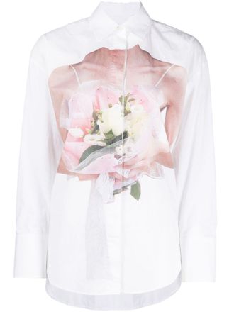 Msgm Hemdkleid mit Print - Wei&szlig;