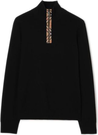 Burberry Homme, Pulls, Noir, Taille: XL Pull &agrave; col chemin&eacute;e avec finitions &agrave; carreaux