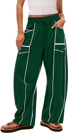 Generic Pantalon tonneau, pantalon de surv&ecirc;tement ample avec cordon de serrage pour l&eacute;t&eacute;, pantalon de plage d&eacute;contract&eacute;, vert fonc&eacute;, XXL