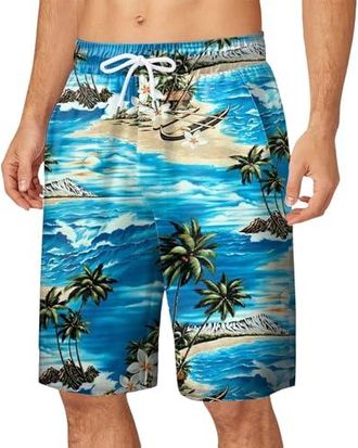 Generic Short de plage d&eacute;t&eacute; pour homme - Paysage d&eacute;t&eacute; insolite - Impression num&eacute;rique avec taille &eacute;lastique - Short de plage d&eacute;contract&eacute; et tendance - Pantalo