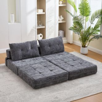 STILVORA Canap&eacute; Convertible Pliable 1 Place avec Coussins T&ecirc;te et Lombaires, Gain de Place, en Chenille Gris