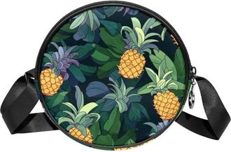 Generic Sac &agrave; bandouli&egrave;re rond rond pour femme, motif ananas avec fermeture &eacute;clair, bretelles r&eacute;glables, style d&eacute;contract&eacute;