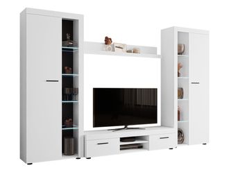 Mirjan24 Wohnwand Rango XL, Modernes Wohnzimmer Set, Design Anbauwand, Schrankwand, Mediawand, Vitrine, TV Lowboard, (Wei&szlig;, mit wei&szlig;er LED Beleuchtung)