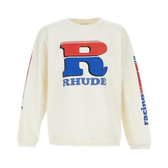 Rhude Homme, Sweatshirts et sweats &agrave; capuche, Blanc, Taille: L SweaT-shirt Logo Manches Longues