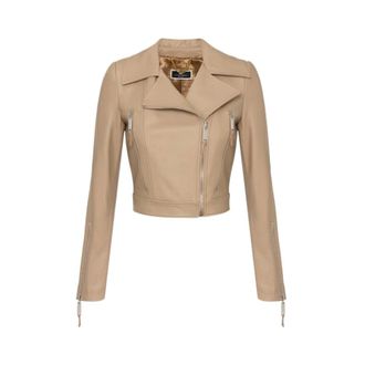 Elisabetta Franchi Femme, Vestes, Beige, Taille: 42 FR Veste en cuir
