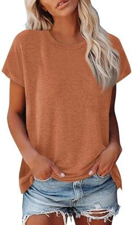 Generic T Shirt Femme Coton Basiques Tshirt Ete Grande Taille Col Rond Vetement Femme Ete T Shirt Manche Courte Sport Couleur Uni Haut Tunique Chemise Vente F