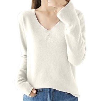 Generic Pull en tricot pour femme avec col en V - Couleur unie - Classique - Confortable - D&eacute;contract&eacute; - Manches longues - Coupe ajust&eacute;e - L&eacute;ger - Tendance - 