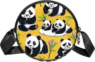 Generic Sac &agrave; bandouli&egrave;re rond pour femme, petit panda mignon, sac &agrave; bandouli&egrave;re avec fermeture &eacute;clair, bretelles r&eacute;glables, sac &agrave; main rond d&eacute;contract&eacute; pour 