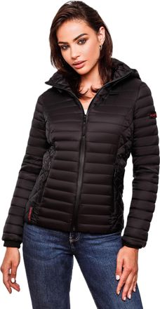 Marikoo Damen Jacke Steppjacke Übergangsjacke mit Kapuze gesteppt B600 [B600-Samt-Schwarz2-Gr.XXL]