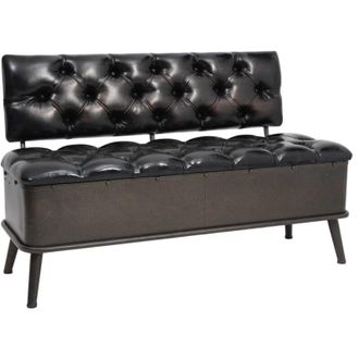 vidaXL Sitzbank mit Stauraum und R&uuml;ckenlehne 110cm Schwarz Kunstleder - Vidaxl